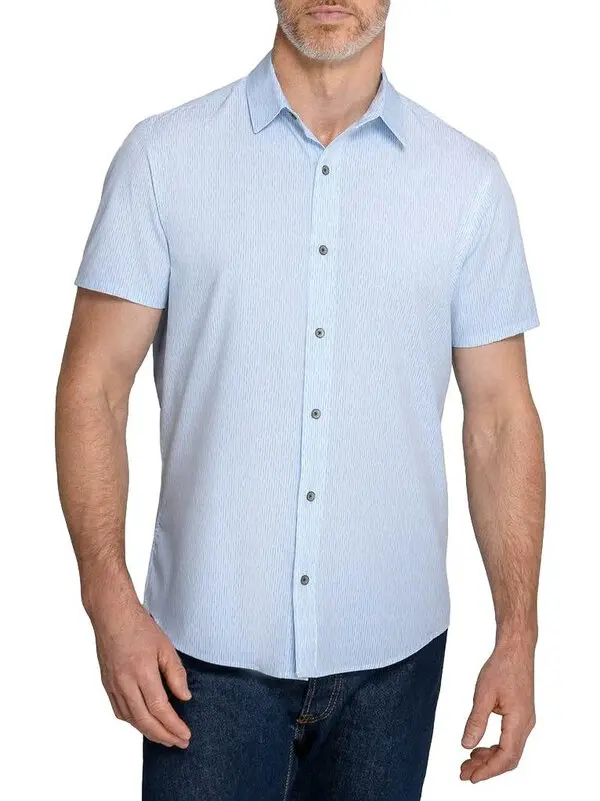 W.R.K Abstract Stripe Short Sleeve Performance Button-down Shirt - Blue
