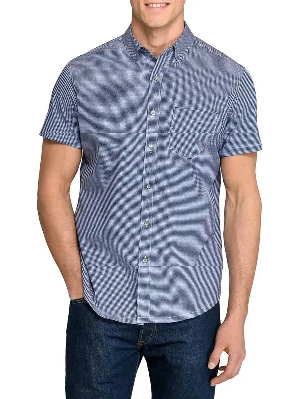 W.R.K Slim Fit Micro Square Reworked Short Sleeve Button-down Shirt - Maroon