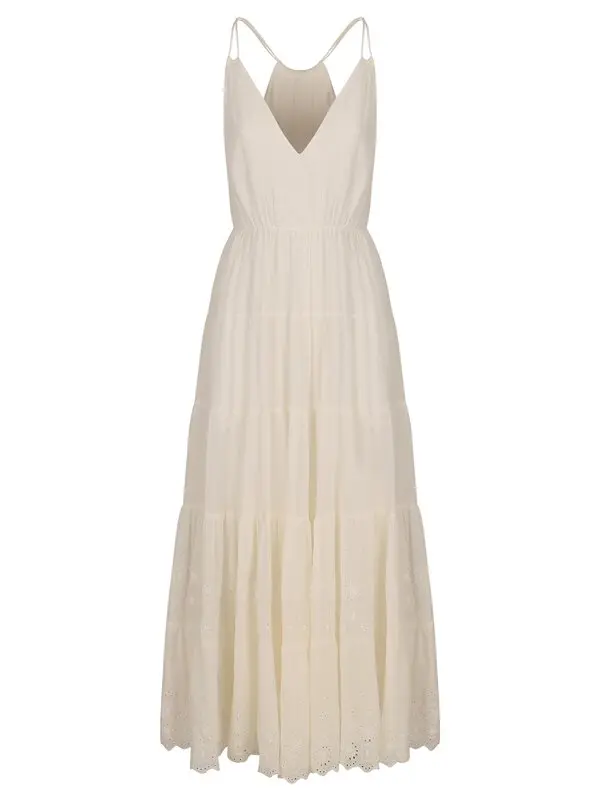 Celine Cotton-silk Crepon Maxi Dress With Broderie Anglaise - Ivory