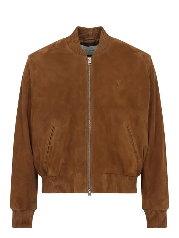 AMI Paris Suede Goat Leather Zip-up Bomber Jacket - Brown