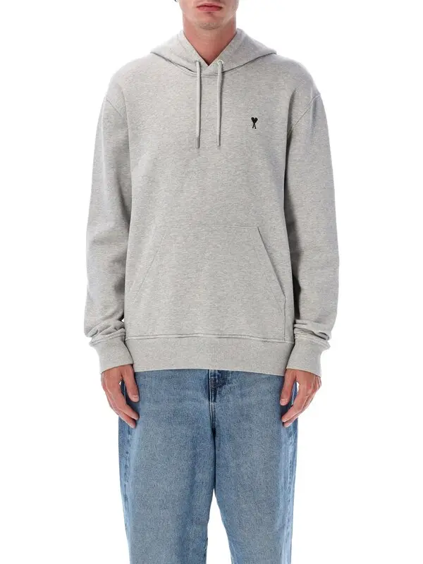 AMI Paris Embroidered Heart Logo Loopback Cotton Hoodie - Grigio