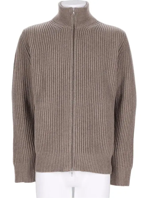 MAISON MARGIELA Ribbed Wool Zip-front Mock Neck Cardigan - Grey