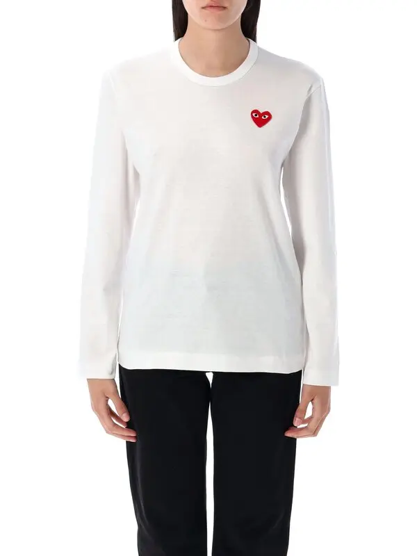 Play Comme Des Garcon Long Sleeve T-shirt With Chest Heart Logo - Bianco