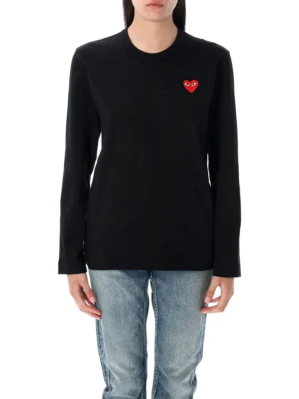 Play Comme Des Garcon Long Sleeve T-shirt With Heart Logo - Nero