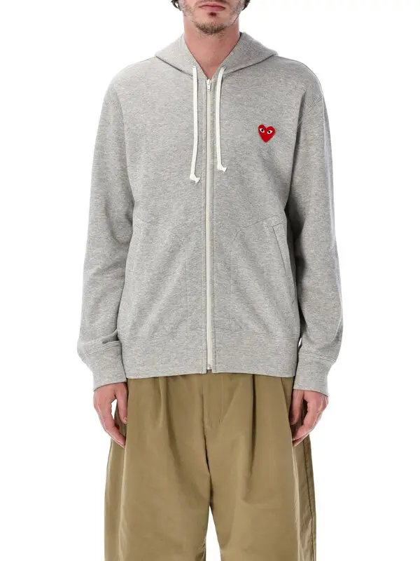Play Comme Des Garcon Zip-up Hoodie With Heart Logo - Grigio