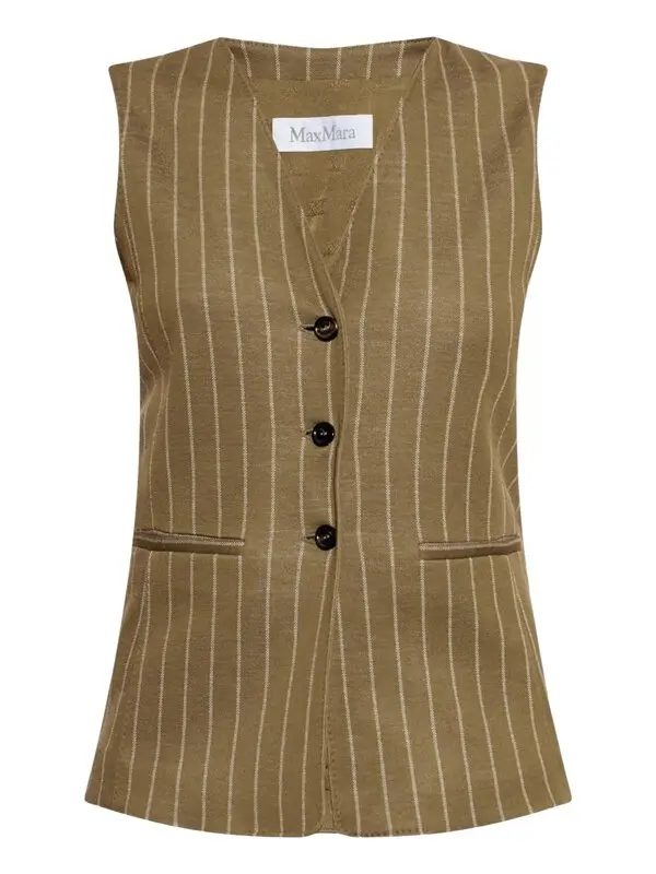 Max Mara Pinstriped Tailored Vest - Kaki