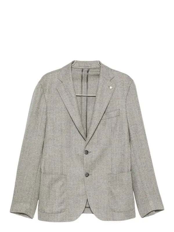 LUIGI BIANCHI Herringbone Single-breasted Blazer - Grey