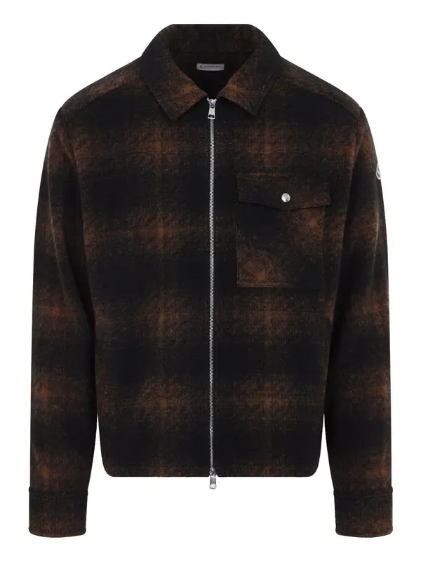 Moncler Zip-front Plaid Shirt Jacket - Brown