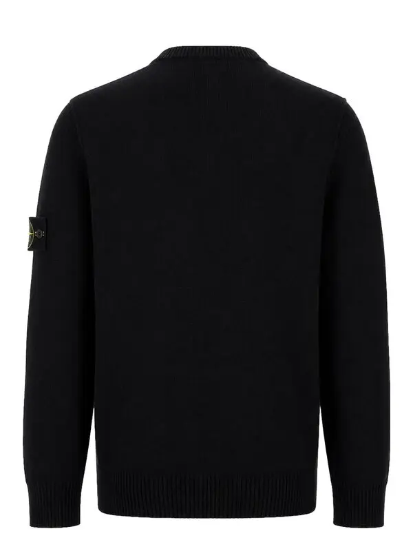 Stone Island Wool-blend Crewneck Sweater With Signature Sleeve Patch - Black