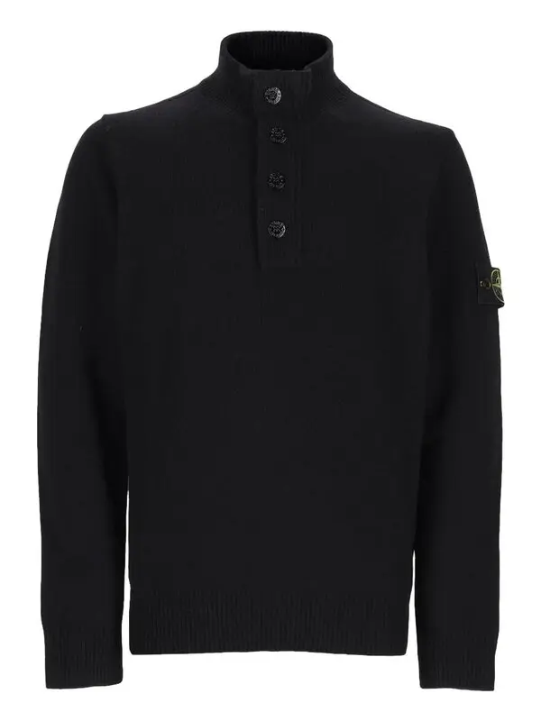 Stone Island Buttoned Mock Neck Sweater - Black