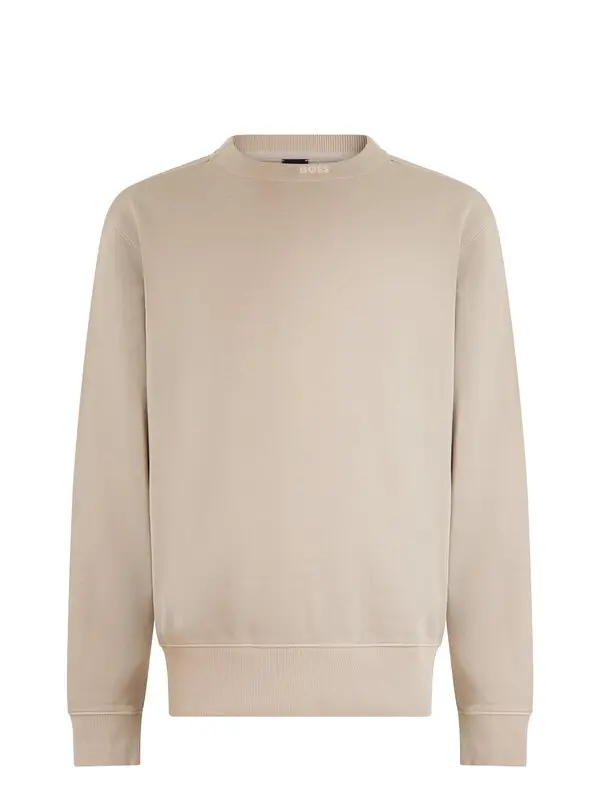 BOSS Crew Neck Cotton Sweatshirt With Ribbed Cuffs And Hem - Beige