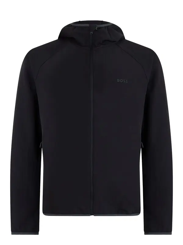 BOSS Waterproof Hooded Zip Technical Fabric Jacket - Black