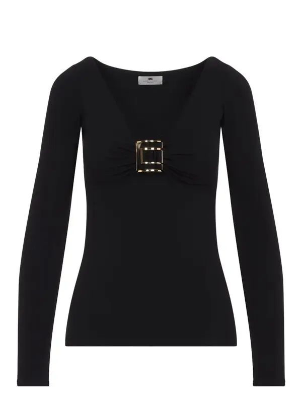 Elisabetta Franchi Long-sleeve Viscose Blend Top - Black