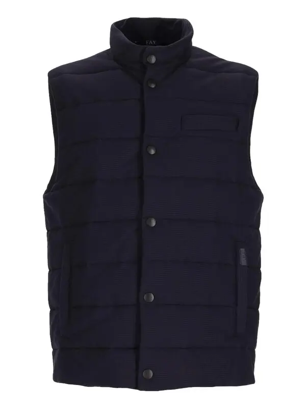 FAY Quilted Puffer Vest With Stand Collar - Blue