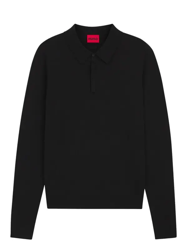Hugo Slim-fit Knit Polo With Reverse Logo - Black