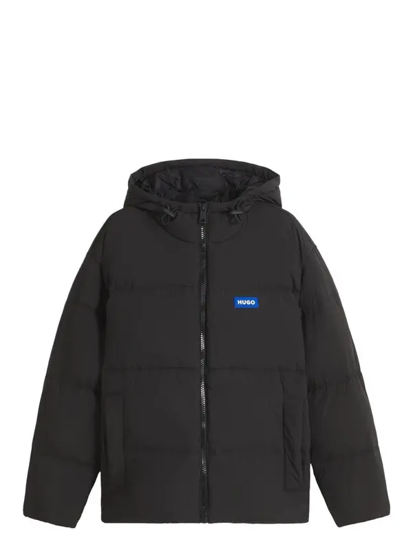 Hugo Water-repellent Puffer Jacket With Logo Badge - Black