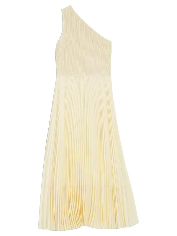BOSS Ribbed Knit One-shoulder Dress With Pleated Skirt - Light Beige