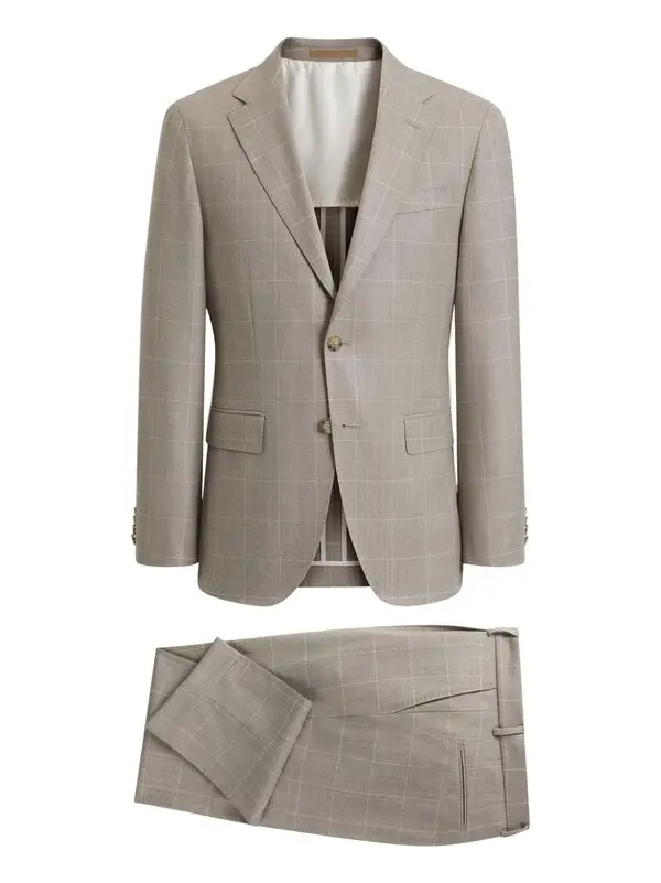 BOSS Two-piece Slim-fit Suit In Checked Italian Wool - Light Beige