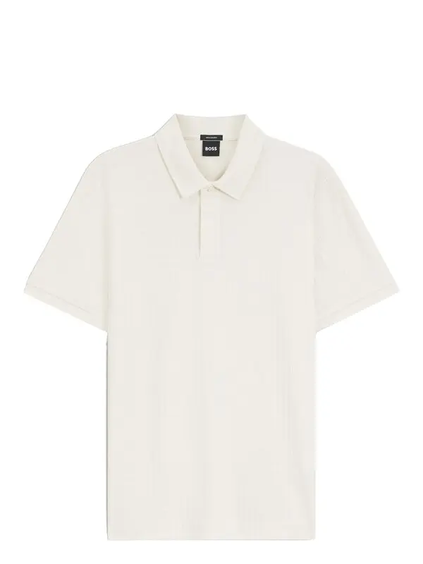 BOSS Geometric-jacquard Polo Shirt In Cotton - White