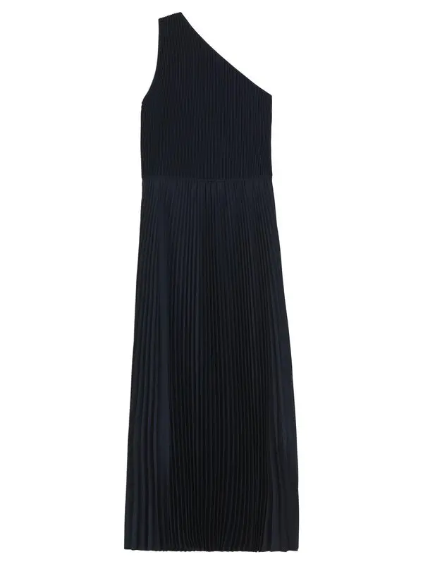 BOSS Rib-knit One-shoulder Dress With Pleated Skirt - Dark Blue