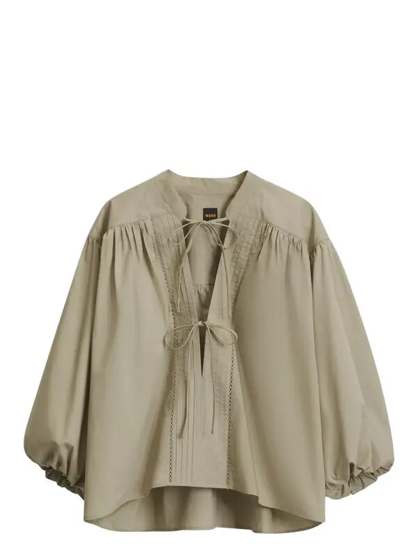 BOSS Relaxed-fit Cotton Poplin Blouse With Balloon Sleeves - Light Green