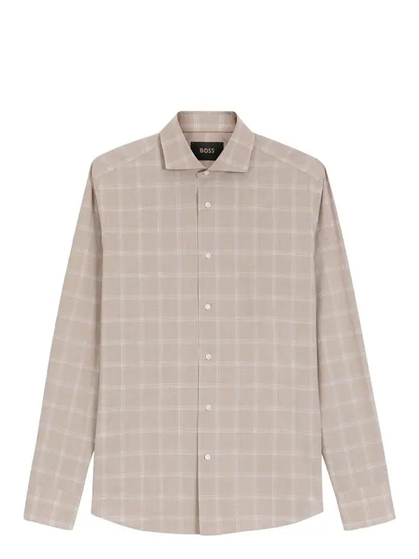 BOSS Slim-fit Shirt In Checked Italian-made Cotton - Light Beige