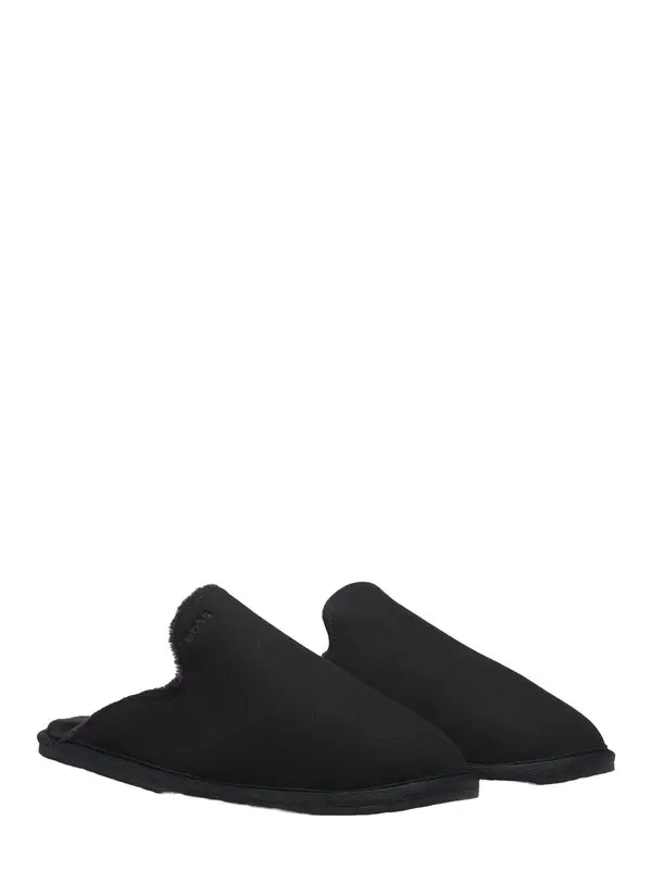 BOSS Shearling-lined Slip-on Slippers With Logo Detail - Black