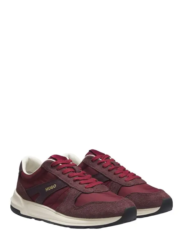 Hugo Suede-trimmed Nylon Sneakers With Logo Detail - Light Red