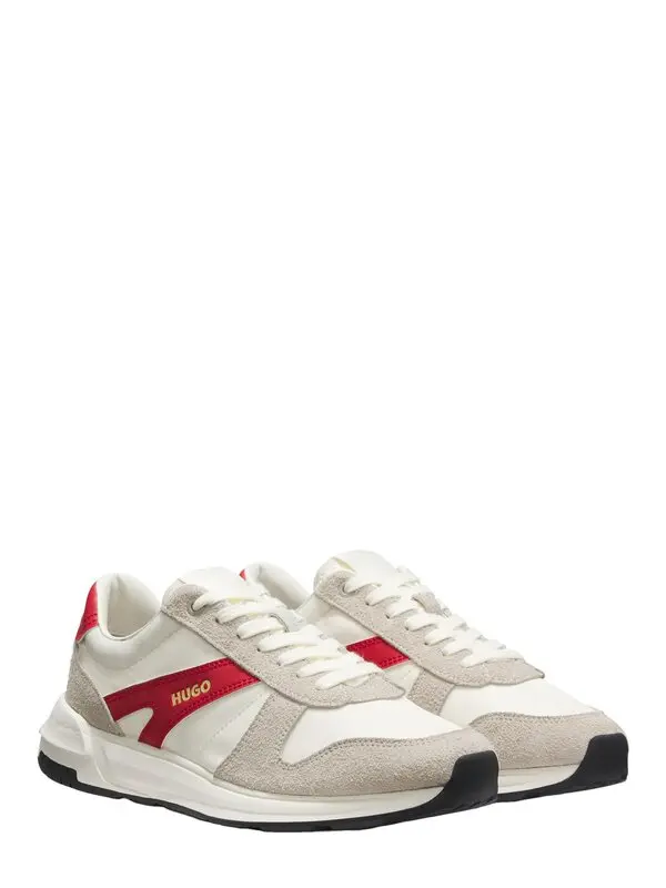 Hugo Suede-trimmed Nylon Sneakers With Logo Detail - White