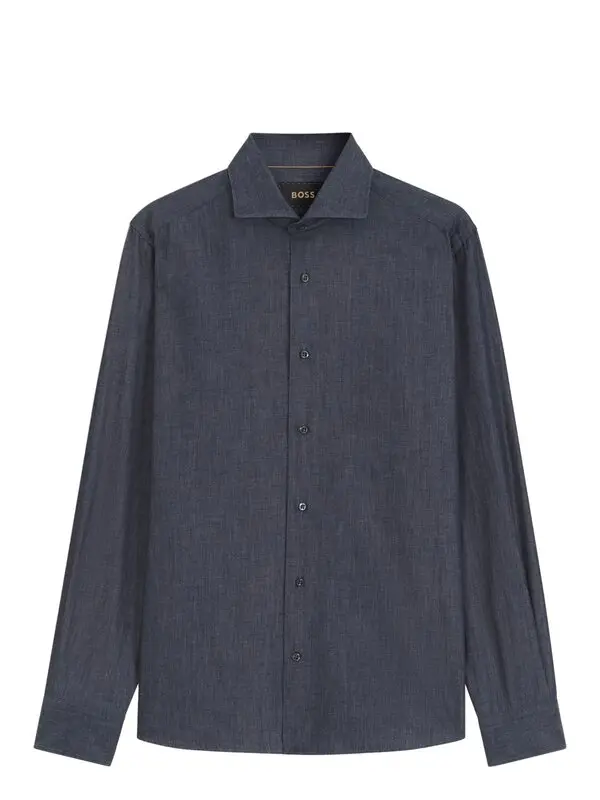 BOSS Slim-fit Shirt In Denim With Cashmere - Dark Blue