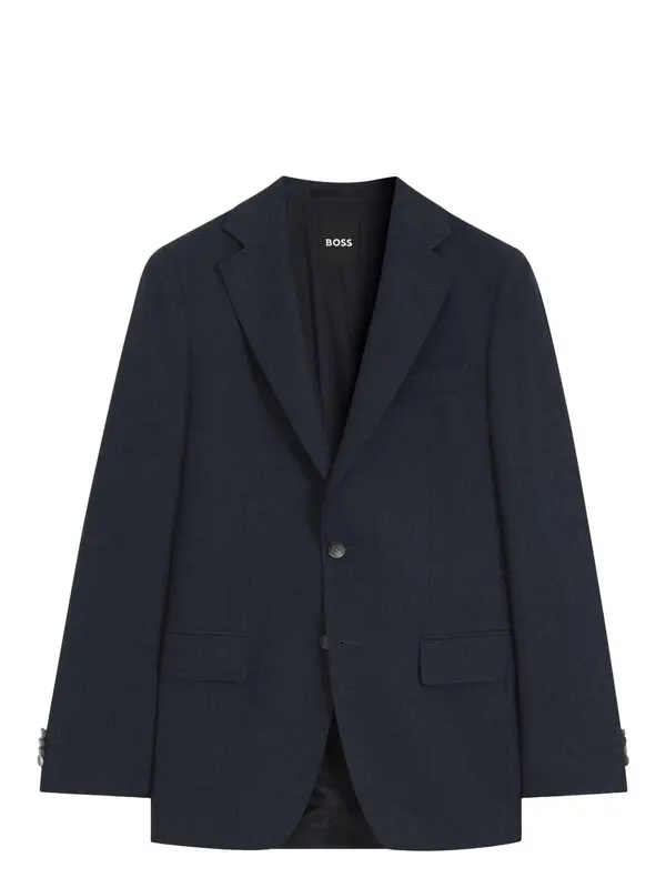 BOSS Patterned Slim-fit Blazer In Italian Virgin Wool - Dark Blue