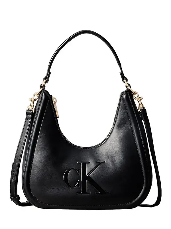 Calvin Klein Embossed Monogram Crescent Bag - Black