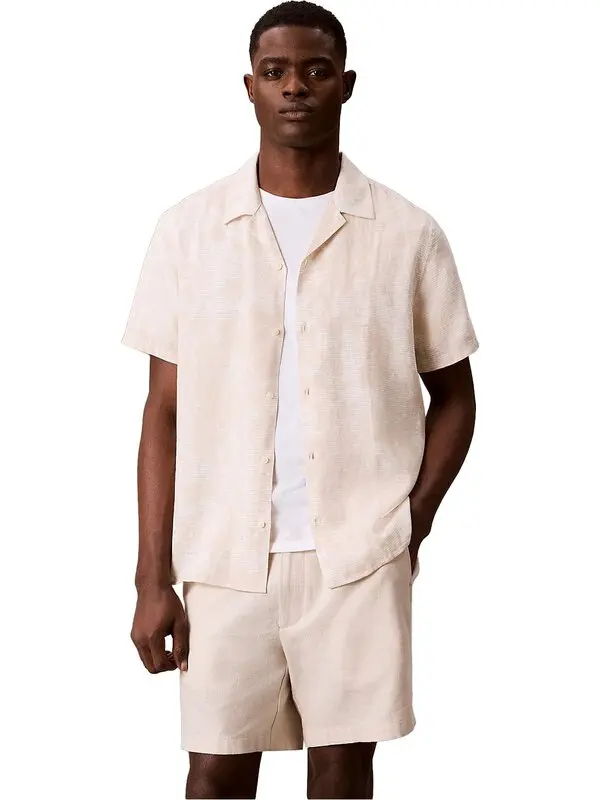 Calvin Klein Linen Blend Camp Collar Shirt - Tofu