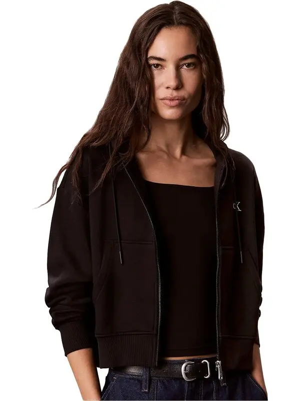 Calvin Klein Monogram Logo Fleece Zip Hoodie - Black
