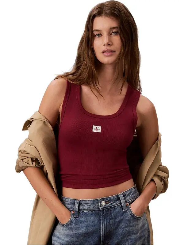 Calvin Klein Woven Monologo Rib Tank Top - Rhododendron