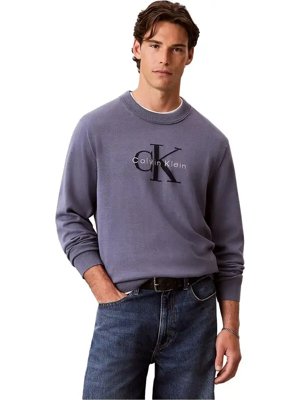 Calvin Klein Cotton Monologo Graphic Relaxed Sweater - Grisaille