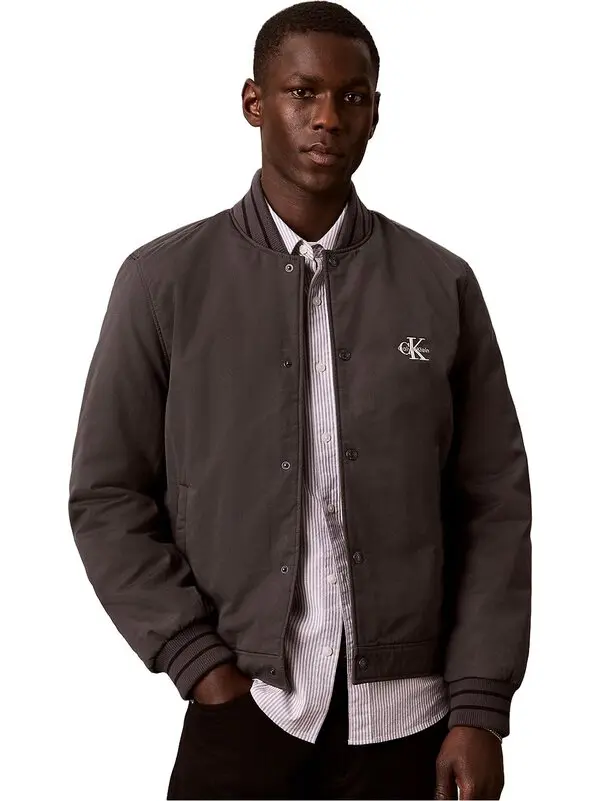 Calvin Klein Mixed Media Varsity Bomber Jacket - Black Oyster