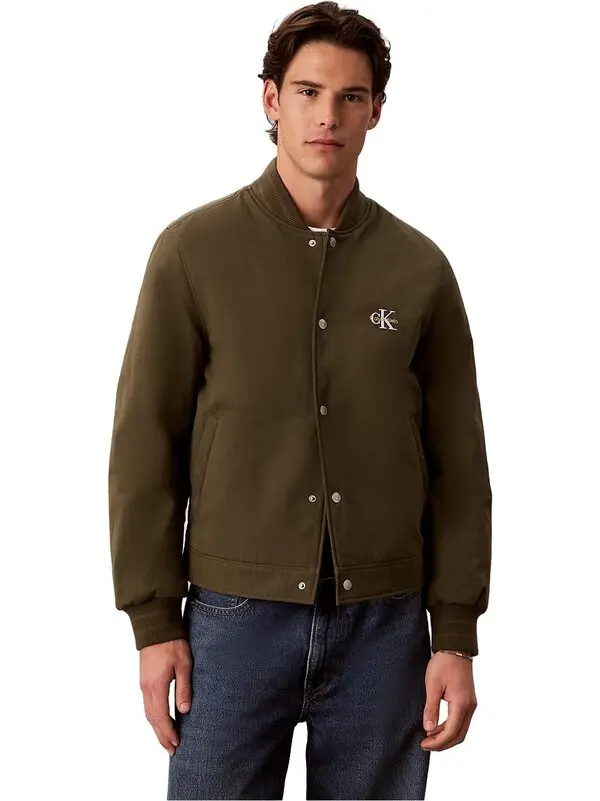 Calvin Klein Mixed Media Varsity Bomber Jacket - Olive Night