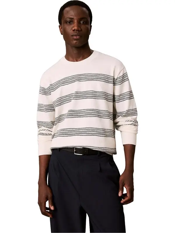 Calvin Klein Space Stripe Crewneck Sweater - Tofu