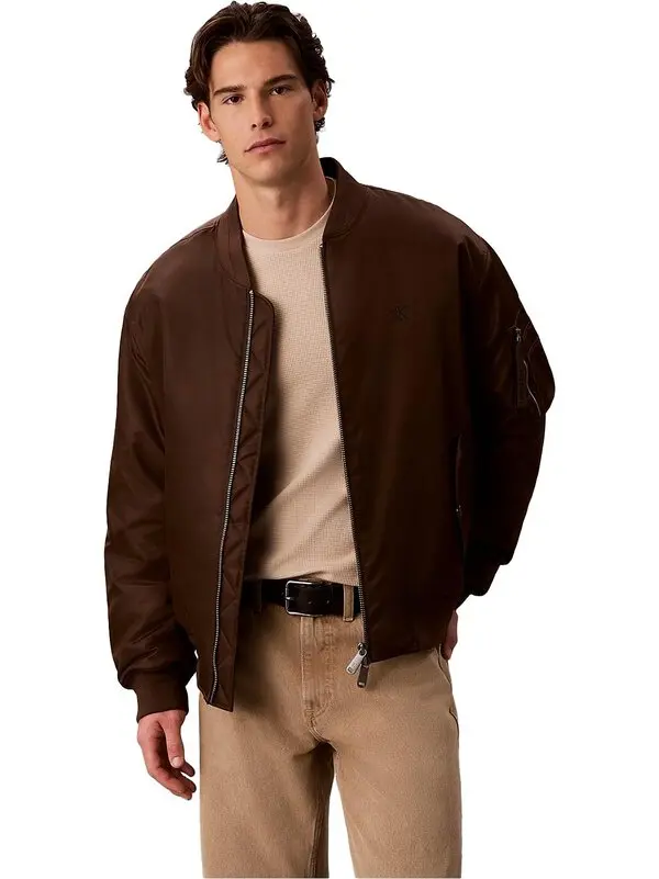 Calvin Klein Embroidered Monogram Nylon Bomber Jacket - Brown Cork