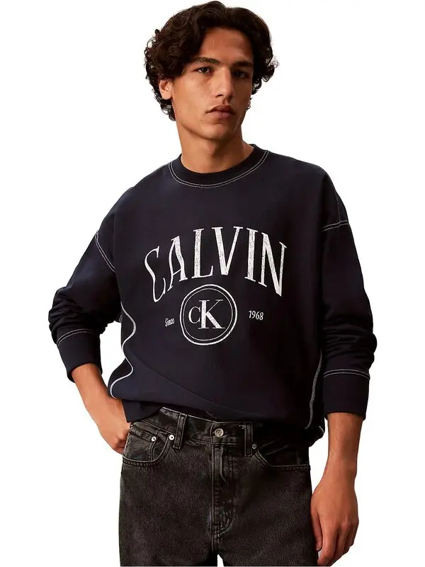 Calvin Klein Terry Logo Graphic Relaxed Sweatshirt - Dark Sapphire