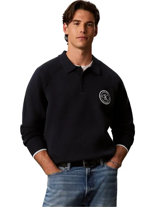 Calvin Klein Varsity Logo Polo Sweater - Dark Sapphire