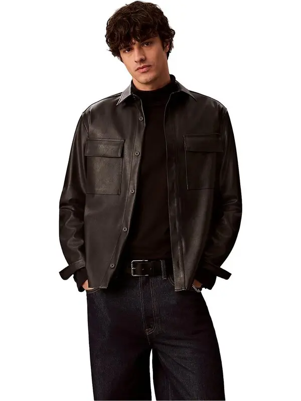 Calvin Klein Faux Leather Overshirt - Black