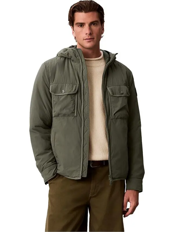 Calvin Klein Crinkle Nylon Hooded Puffer Jacket - Dusty Olive