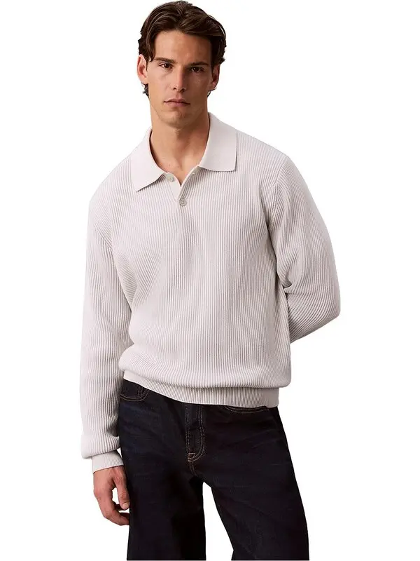 Calvin Klein Cotton Relaxed Polo Sweater - Tofu