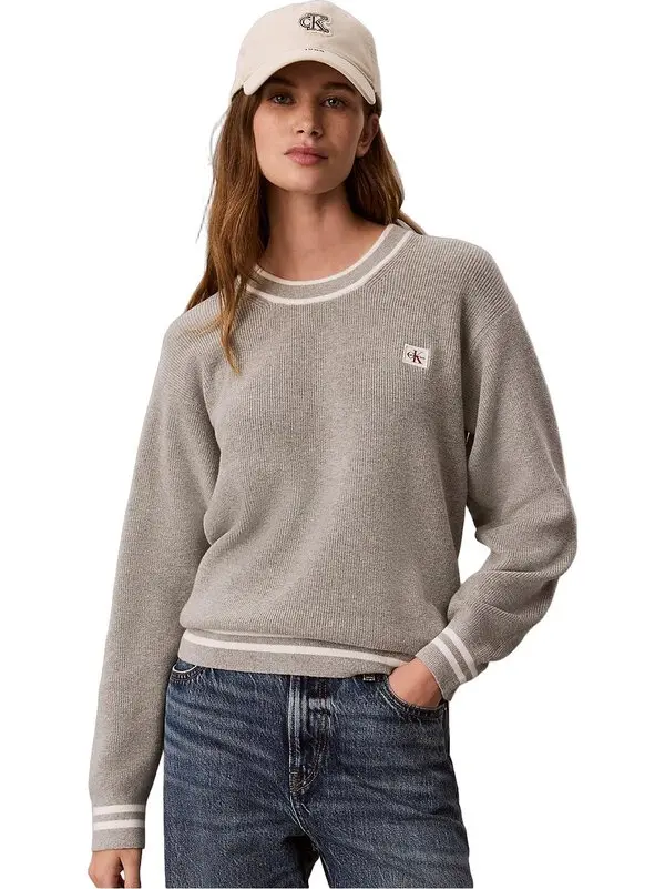 Calvin Klein Woven Monologo Crewneck Sweater - Grey Heather