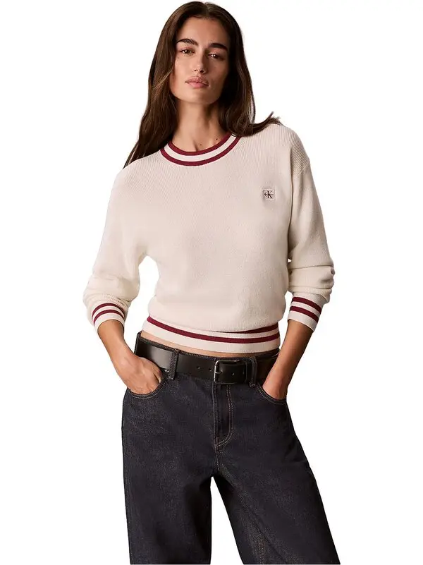 Calvin Klein Woven Monologo Crewneck Sweater - Tofu