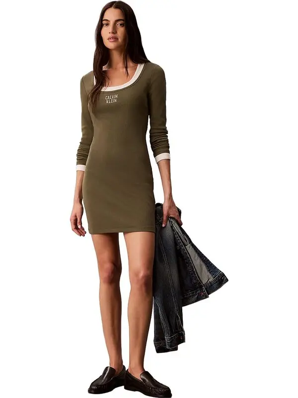 Calvin Klein Graphic Rib Mini Dress - Olive Night