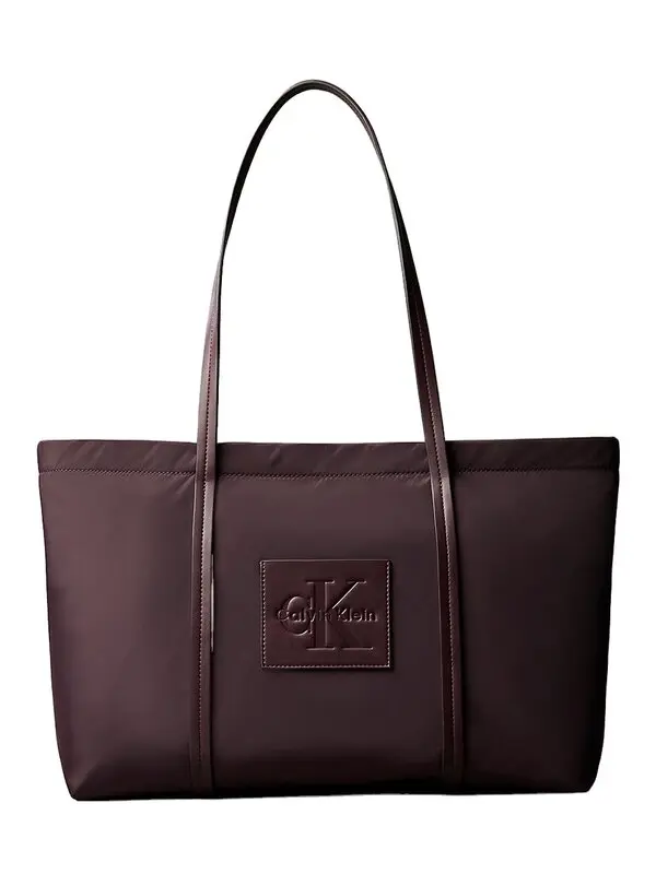 Calvin Klein Embossed Monologo Tote Bag - Fudge
