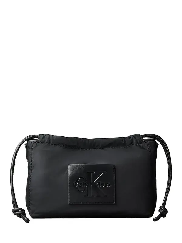 Calvin Klein Nylon Monologo Crossbody Bag With Drawstring Closure - Black